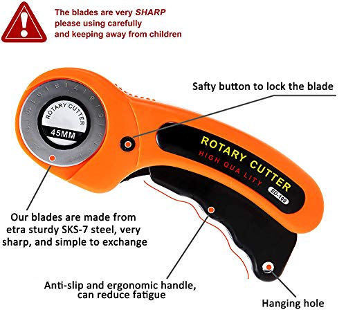 Swiftrans 90 PCS Rotary Cutter Kit, 45mm Rotary Cutter Tool Kit with 5 Extra Blades, A4 Cutting Mat, Patchwork Ruler, Carving Knife, Storage Bag Ideal Craft Supplies Set for Fabric Sewing and Quilting