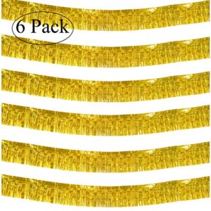 Blukey 10 Feet Long Roll Gold Foil Fringe Garland - Pack of 6 | Shiny Metallic Tassle Banner | Ideal for Parade Floats, Bridal Shower, Wedding, Birthday | Wall Hanging Fringe Garland Banner