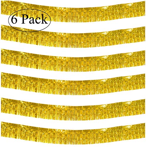 Blukey 10 Feet Long Roll Gold Foil Fringe Garland - Pack of 6 | Shiny Metallic Tassle Banner | Ideal for Parade Floats, Bridal Shower, Wedding, Birthday | Wall Hanging Fringe Garland Banner