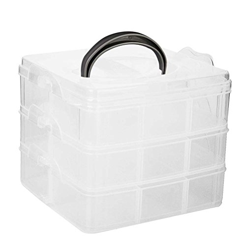 ULTNICE Mini Jewellery Storage Box Transparent Compartment Case with Removable Dividers (3 Layer and 18 Compartment)