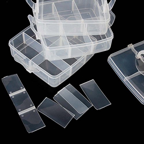 ULTNICE Mini Jewellery Storage Box Transparent Compartment Case with Removable Dividers (3 Layer and 18 Compartment)