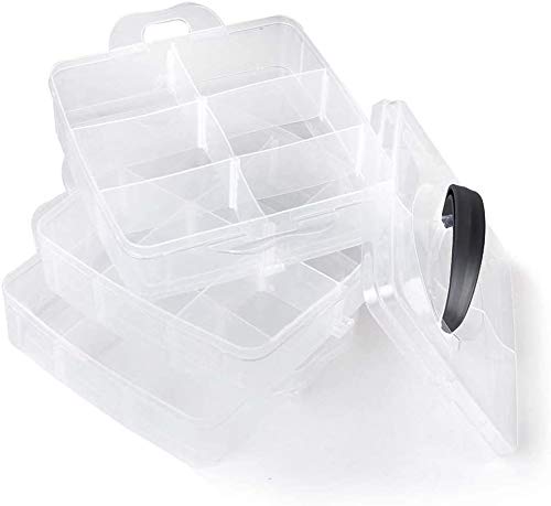 ULTNICE Mini Jewellery Storage Box Transparent Compartment Case with Removable Dividers (3 Layer and 18 Compartment)