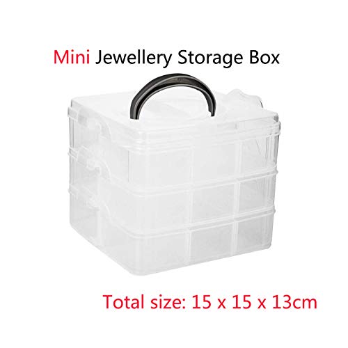 ULTNICE Mini Jewellery Storage Box Transparent Compartment Case with Removable Dividers (3 Layer and 18 Compartment)