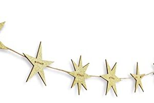 Whaline Star Banner with String Wooden Glitter Star Banner Pre-Assembled Gold Star Hanging Bunting for Christmas Garland Gold Wedding Baby Shower Birthday Party Decorations