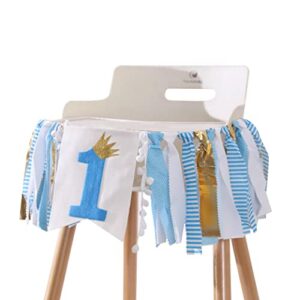 YESSWL 1st Birthday High Chair Banner - Baby Boy First Birthday Decorations High Chair Banner, One Birthday Party Decorations for Rag Tie Fabric Garland, Cake Smash Photo Booth Props Party Supplies((blue High Chair Banner)