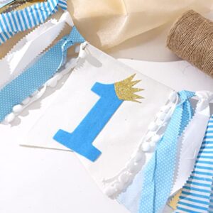 YESSWL 1st Birthday High Chair Banner - Baby Boy First Birthday Decorations High Chair Banner, One Birthday Party Decorations for Rag Tie Fabric Garland, Cake Smash Photo Booth Props Party Supplies((blue High Chair Banner)