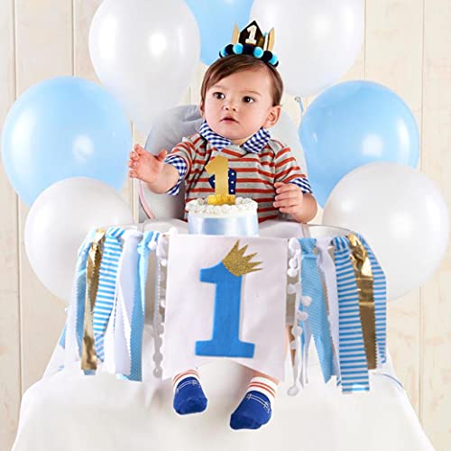 YESSWL 1st Birthday High Chair Banner - Baby Boy First Birthday Decorations High Chair Banner, One Birthday Party Decorations for Rag Tie Fabric Garland, Cake Smash Photo Booth Props Party Supplies((blue High Chair Banner)