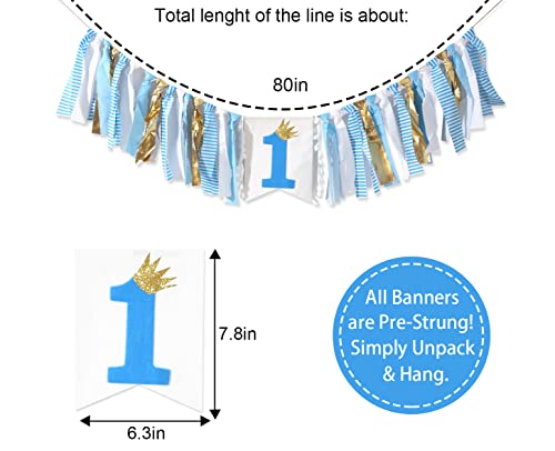 YESSWL 1st Birthday High Chair Banner - Baby Boy First Birthday Decorations High Chair Banner, One Birthday Party Decorations for Rag Tie Fabric Garland, Cake Smash Photo Booth Props Party Supplies((blue High Chair Banner)