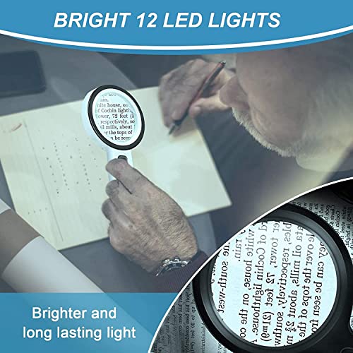 Magnifying Glass with 12 LED Lights, 30X Double Glass Lens Handheld Illuminated Magnifier Reading Magnifying Glass with for Seniors Read, Coins, Stamps, Map, Inspection, Macular Degeneration