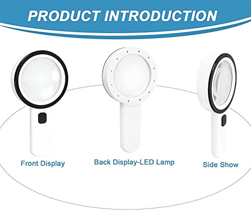 Magnifying Glass with 12 LED Lights, 30X Double Glass Lens Handheld Illuminated Magnifier Reading Magnifying Glass with for Seniors Read, Coins, Stamps, Map, Inspection, Macular Degeneration