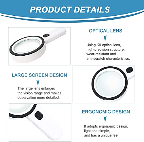 Magnifying Glass with 12 LED Lights, 30X Double Glass Lens Handheld Illuminated Magnifier Reading Magnifying Glass with for Seniors Read, Coins, Stamps, Map, Inspection, Macular Degeneration