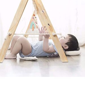 Golener Baby Play Gym Wooden Baby Gym with 6 Infant Activity Toys,Foldable Frame Hanging Bar,Toddler Activity Center with Pull Ring,Wood Gyms for Newborn Gift, Girl & Boy Shower Gift,Easy to Assemble