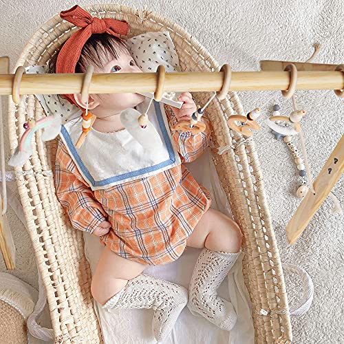 Golener Baby Play Gym Wooden Baby Gym with 6 Infant Activity Toys,Foldable Frame Hanging Bar,Toddler Activity Center with Pull Ring,Wood Gyms for Newborn Gift, Girl & Boy Shower Gift,Easy to Assemble