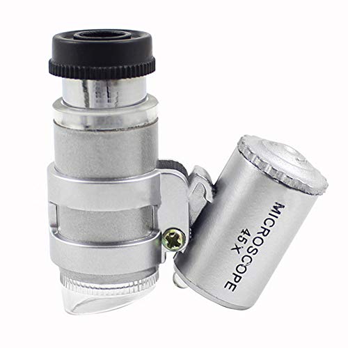 45X Mini Pocket Microscope Portable Magnifying Glass with 2 LED Lights for Jewelry Antiques