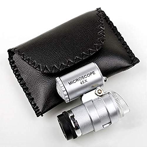 45X Mini Pocket Microscope Portable Magnifying Glass with 2 LED Lights for Jewelry Antiques