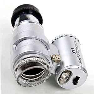 45X Mini Pocket Microscope Portable Magnifying Glass with 2 LED Lights for Jewelry Antiques