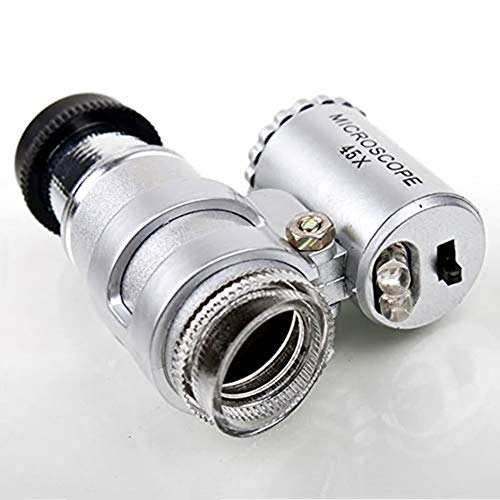 45X Mini Pocket Microscope Portable Magnifying Glass with 2 LED Lights for Jewelry Antiques