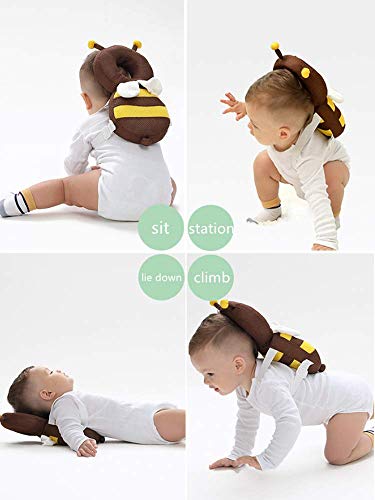 Baby Head Protector - Baby Walker Protective Head Adjustable Baby Safety Mat Protective Head Cute Bee Suitable Age 4-36 Months (Brown)