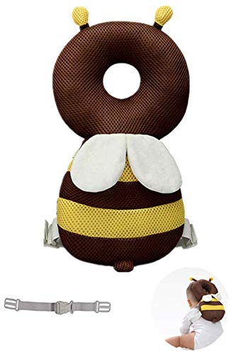 Baby Head Protector - Baby Walker Protective Head Adjustable Baby Safety Mat Protective Head Cute Bee Suitable Age 4-36 Months (Brown)