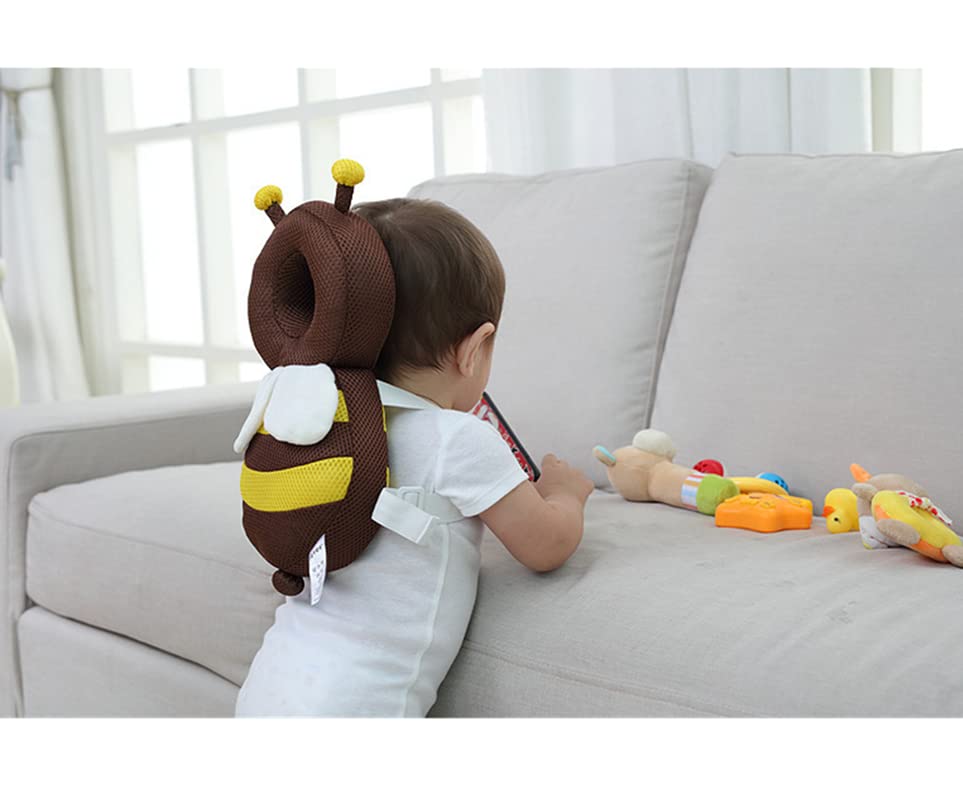 Baby Head Protector - Baby Walker Protective Head Adjustable Baby Safety Mat Protective Head Cute Bee Suitable Age 4-36 Months (Brown)