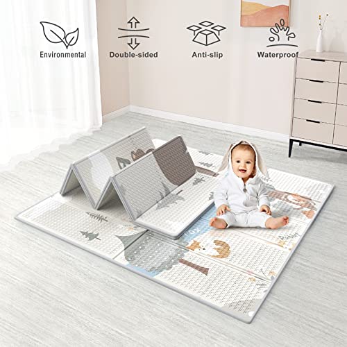 Fodoss Baby Play Mat, 47x47inch Play Mat, 0.4 in Thick Waterproof Playmat for Babies, Foldable Play Mat for Small Baby Playpen, Small Spaces