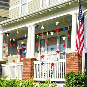 JREAMTD 10 Pack Patriotic Star Banners 4th of July Streamers Garland Decorations - 65Ft/180 Red Blue White Glitter Paper Star Banner Decor Independence Day Memorial Day BBQ Holiday Party Supplies