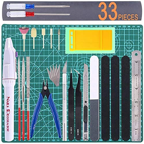 33Pcs Gundam Model Tool Kit Gunpla Tools Set Modeler Basic Tool Craft Set Hobby Building Tools Kit Bandai Models Tool Kits for Minature Gundam Car Airplane Ship