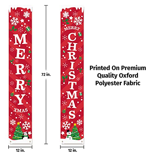 Merry Christmas Banner Sign - Christmas Front Porch Door Decorations - Outdoor Xmas Decor - Red Merry Christmas Sign for City, Country Clearance Wall Hanging Outside