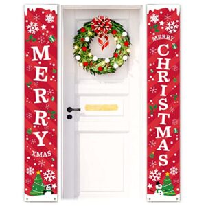 Merry Christmas Banner Sign - Christmas Front Porch Door Decorations - Outdoor Xmas Decor - Red Merry Christmas Sign for City, Country Clearance Wall Hanging Outside