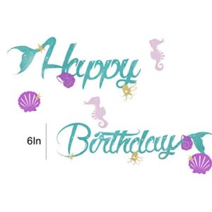 Mermaid Happy Birthday Banner, Mermaid Starfish Seashell Seahorse Banner, Under The Sea Mermaid Theme Party Decoration