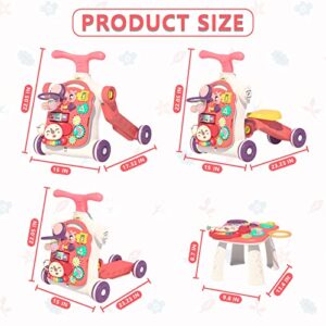 QDRAGON 5 in 1 Walker for Baby Girl, Baby Push Walkers, Assemble as Scooter/Motorbike/Activity Center/Detachable Panel, Walking Toys Learning Walker for Infants Toddler, Red