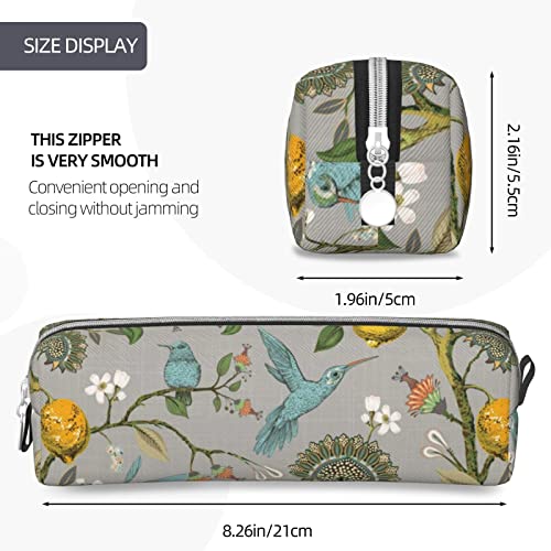 Lemon Tree Bird Pencil Case Pen Pouch Simple Carrying Box for Women Adult With Smooth Zipper Durable Lightweight for Office Organizer Storage Bag