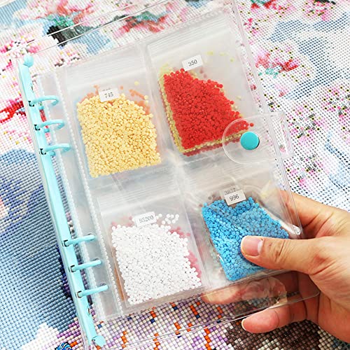 Diamond Painting Storage Containers Beads Storage Book A5 Binder with Pockets, Self Sealing Plastic Bags Number Stickers DIY Diamond Painting Accessories Tools