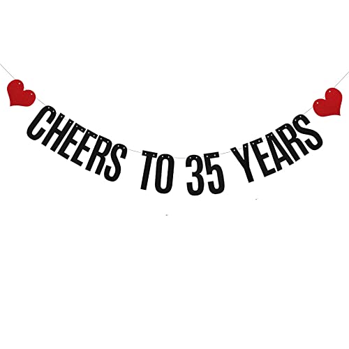 XIAOLUOLY Black Cheers to 35 Years Glitter Banner,Pre-Strung,35th Birthday / Wedding Anniversary Party Decorations Bunting Sign Backdrops,CHEERS TO 35 YEARS