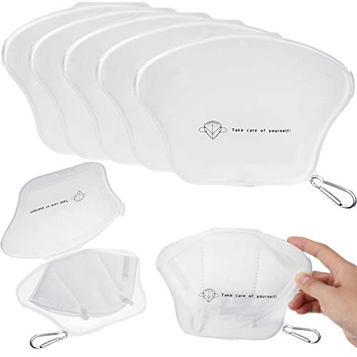 5 Pack Face Covering Storage Case Plastic Portable Face Covering Box Waterproof Reusable Organizer Box with Metal Ring, Portable Face Covering Holder Bag Keeper, Each Fits 3 Face Coverings