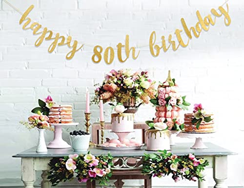 Happy 80th Birthday Banner - 80th Birthday Banner，80 Banner Gold，80th Anniversary Banner Gold，80th Birthday Banner for Women/men，happy 80th Birthday Banner Party Decorations