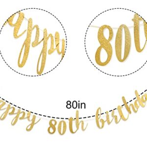 Happy 80th Birthday Banner - 80th Birthday Banner，80 Banner Gold，80th Anniversary Banner Gold，80th Birthday Banner for Women/men，happy 80th Birthday Banner Party Decorations