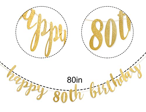 Happy 80th Birthday Banner - 80th Birthday Banner，80 Banner Gold，80th Anniversary Banner Gold，80th Birthday Banner for Women/men，happy 80th Birthday Banner Party Decorations