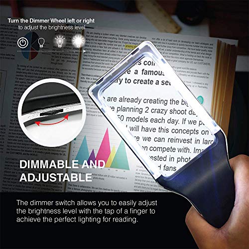 4X Large Magnifying Glass with [10 Anti-Glare & Fully Dimmable LEDs]-Evenly Lit Viewing Area-The Best Lighted Magnifier for Reading Small Fonts, Low Vision Seniors, Macular Degeneration, Inspection