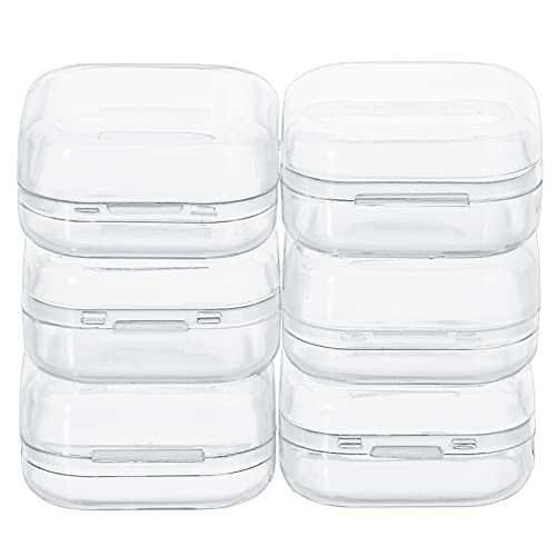 Worasign Clear Plastic Beads Storage Containers Box 6 Pack Small 1.37 x 1.37 x 0.7 Inches Storage Containers with Hinged Lid Bead Storage Box for Coins,Jewelry and findings, Craft Supplies, Sewing