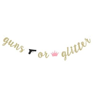 gold paper guns or glitter garland for boy or girl gender reveal party baby shower decorations bunting backdrops