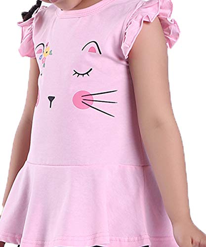 CuteMe Adorable Baby Girls Clothes Set Cute Cat Print Sleeveless Shirt Tops Cropped Pants 2 Pieces Outfits (19101,Pink,120)