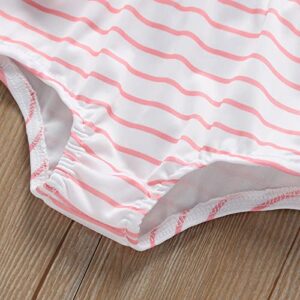 Myhrey Toddler Baby Girls Swimsuit Sleeveless Striped Ruffle Top+Bottoms Bathing Suit Summer Beach Wear (3-6 Months, Pink+Bowknot)