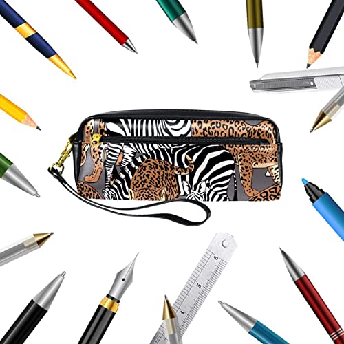 Pencil Case,Pen Pencil Pouch Portable Bag,Stationery Organizer for School,Zebra Leopard Print Decoration