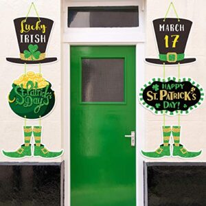 Whaline Glitter St. Patrick's Day Sign Banner Irish Party Door Hanging Sign St. Patrick's Day Welcome Sign with Leprechaun Top Hat and Feet for St. Patrick's Day Decorations Party Supplies