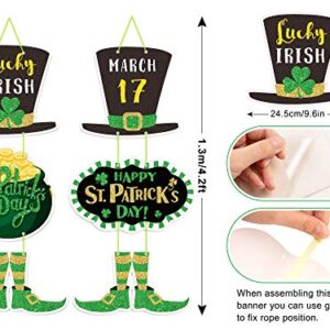 Whaline Glitter St. Patrick's Day Sign Banner Irish Party Door Hanging Sign St. Patrick's Day Welcome Sign with Leprechaun Top Hat and Feet for St. Patrick's Day Decorations Party Supplies