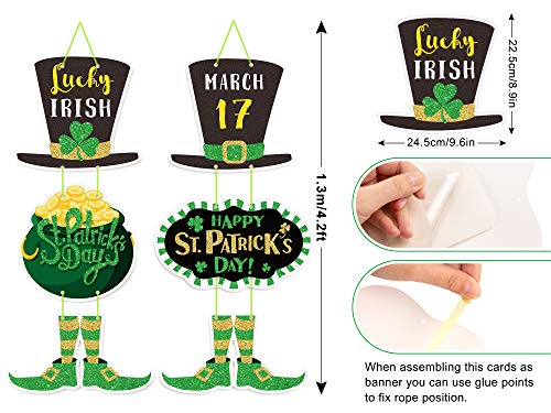 Whaline Glitter St. Patrick's Day Sign Banner Irish Party Door Hanging Sign St. Patrick's Day Welcome Sign with Leprechaun Top Hat and Feet for St. Patrick's Day Decorations Party Supplies