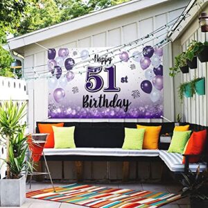 LASKYER Happy 51st Birthday Purple Large Banner - Cheers to 51 Years Old Birthday Home Wall Photoprop Backdrop,51st Birthday Party Decorations.