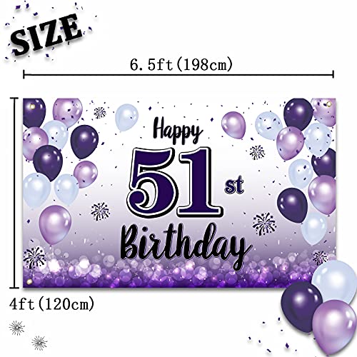 LASKYER Happy 51st Birthday Purple Large Banner - Cheers to 51 Years Old Birthday Home Wall Photoprop Backdrop,51st Birthday Party Decorations.