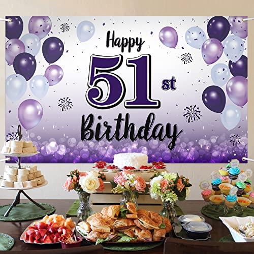 LASKYER Happy 51st Birthday Purple Large Banner - Cheers to 51 Years Old Birthday Home Wall Photoprop Backdrop,51st Birthday Party Decorations.